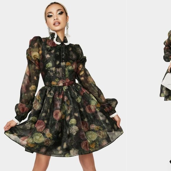 Selkie | Dresses | Selkie The English Rose Kiki Dress Medium Floral Sheer Puff Sleeves Ruffle ...